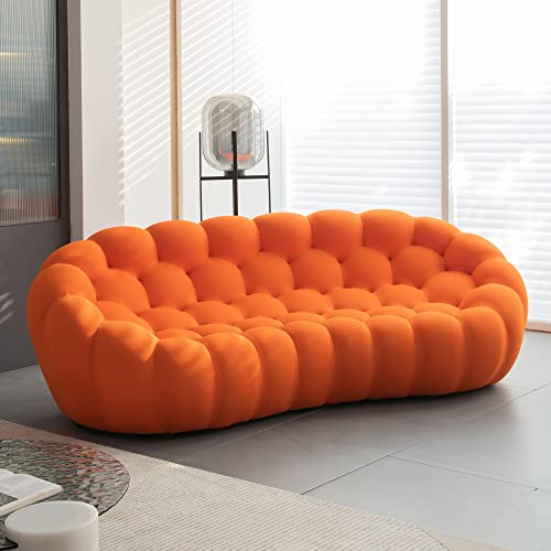 COULDWILL Modern Curved Sofa Upholstered Couch Overall Shaped Bubble Floor Sofa for Living Room, Office, Apartment, Orange