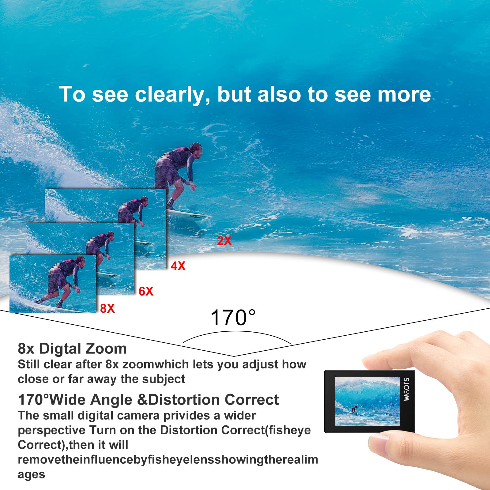 SJCAM SJ6Pro 4K60fps 24MP Dual Screen Action Camera with WiFi, 6-aixs Image Stabilization,170° FOV 8X Zoom, Underwater 40m Waterproof Camera Support External MIC, 2 * 1000mAh/64G Card/Ride Kits