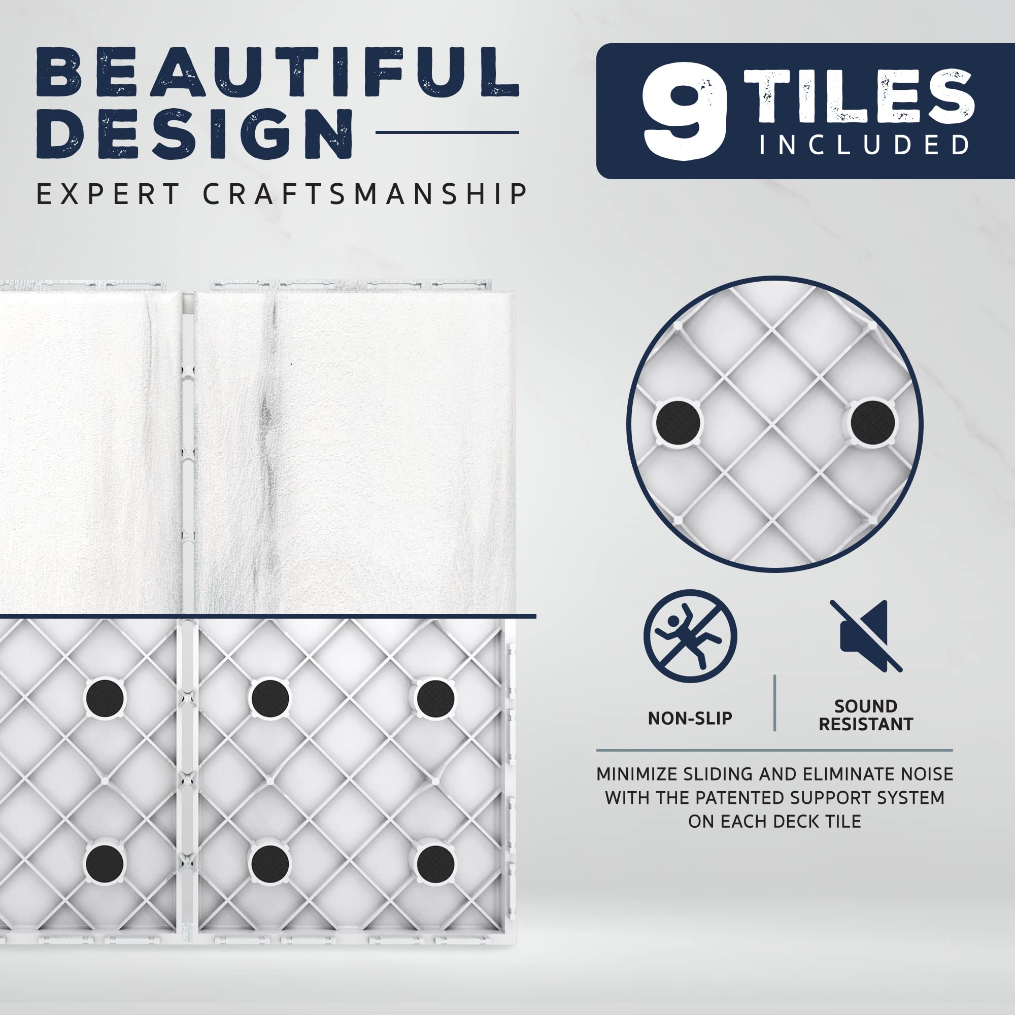 Patio Deck Tiles - 9 Pack - Marble Effect 12" x 12" Interlocking Deck Tiles Outdoor with Weatherproof Patio Flooring Interlocking Tiles Snap Together Outdoor Tiles for Patio – Interlock Tiles