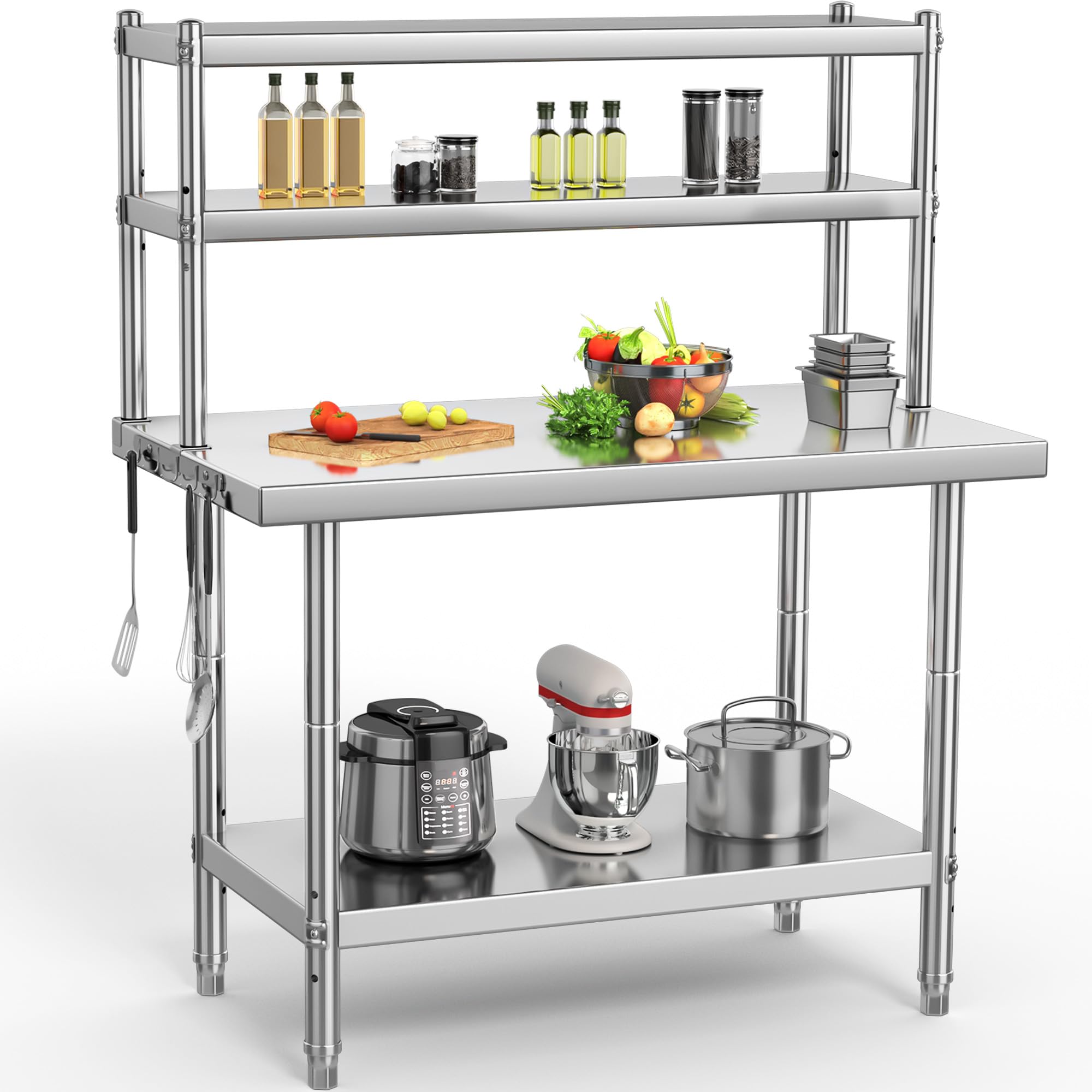 YITAHOME NSF Stainless Steel Table with Overshelves, 36" X 24" Work Table with 36" X 12" Shelf, Metal Table Prep Table for Home Kitchen Restaurant Garage Warehouse