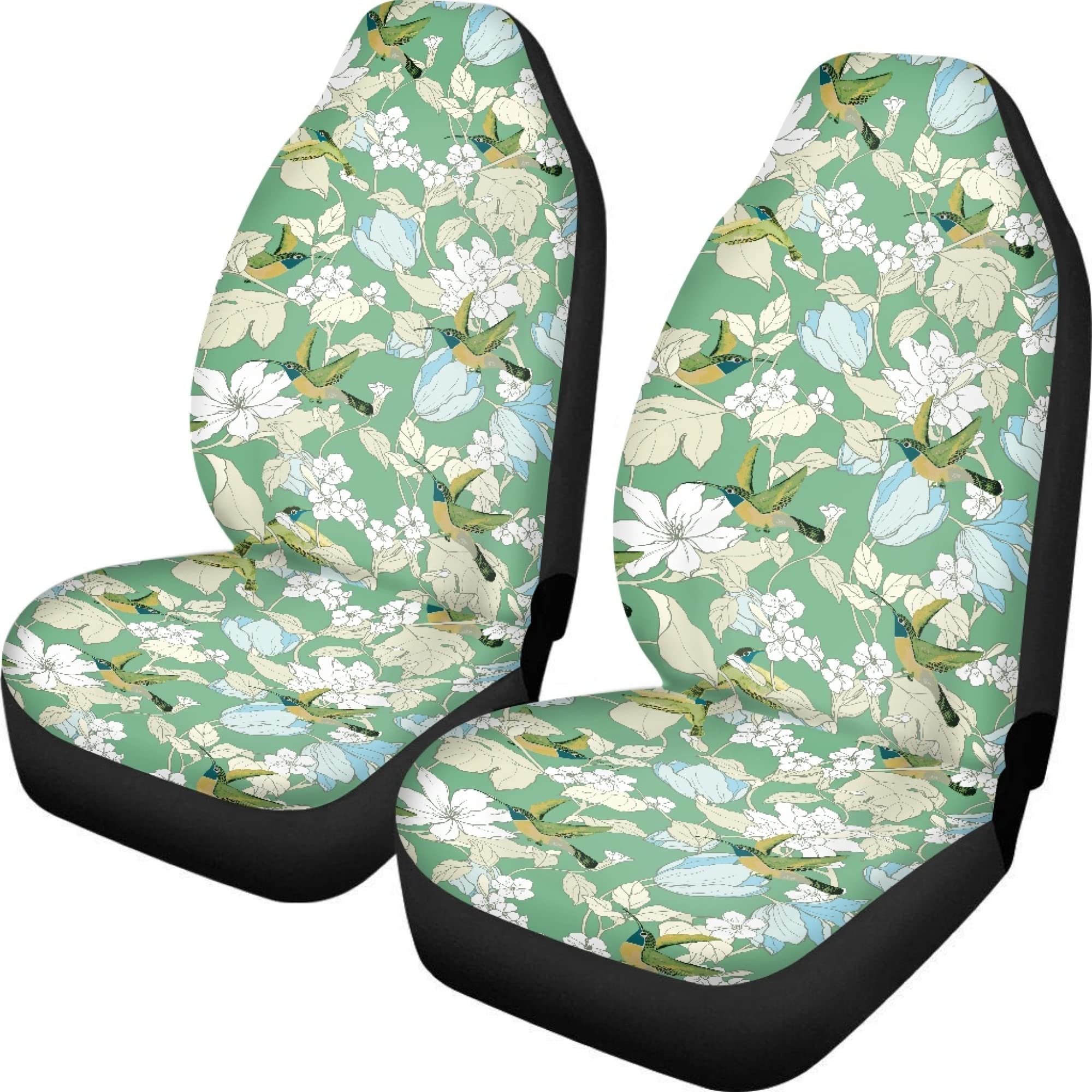 TOADDMOS Auto Front Seat Cover, Floral with Hummingbird Print Universal Car Seat Cover Protector, Fit Most Vehicle Decorative Seat Accesories, Green