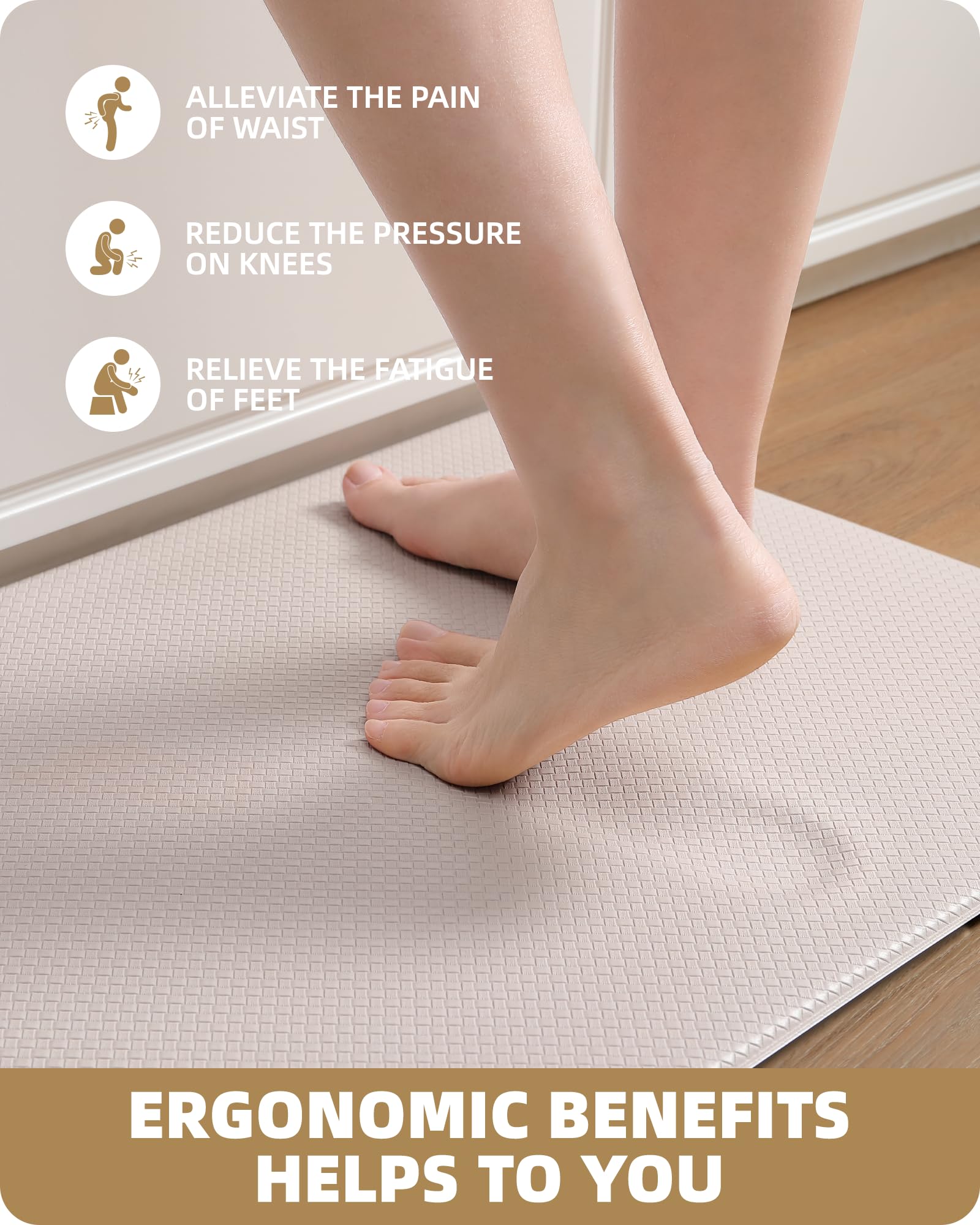 Color&Geometry Kitchen Rugs, Kitchen Runner Rug Kitchen Floor Mat, Cushioned Anti-Fatigue Kitchen Mat, Non Slip Waterproof Comfort Standing Padded, Memory Foam Kitchen mat, 17"x59", Beige