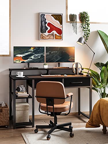 ODK Computer Desk with Drawers, 48 Inch Office Desk with Storage & Shelves, Work Writing Desk with Monitor Stand Shelf, Black Home Office Desks for Small Spaces