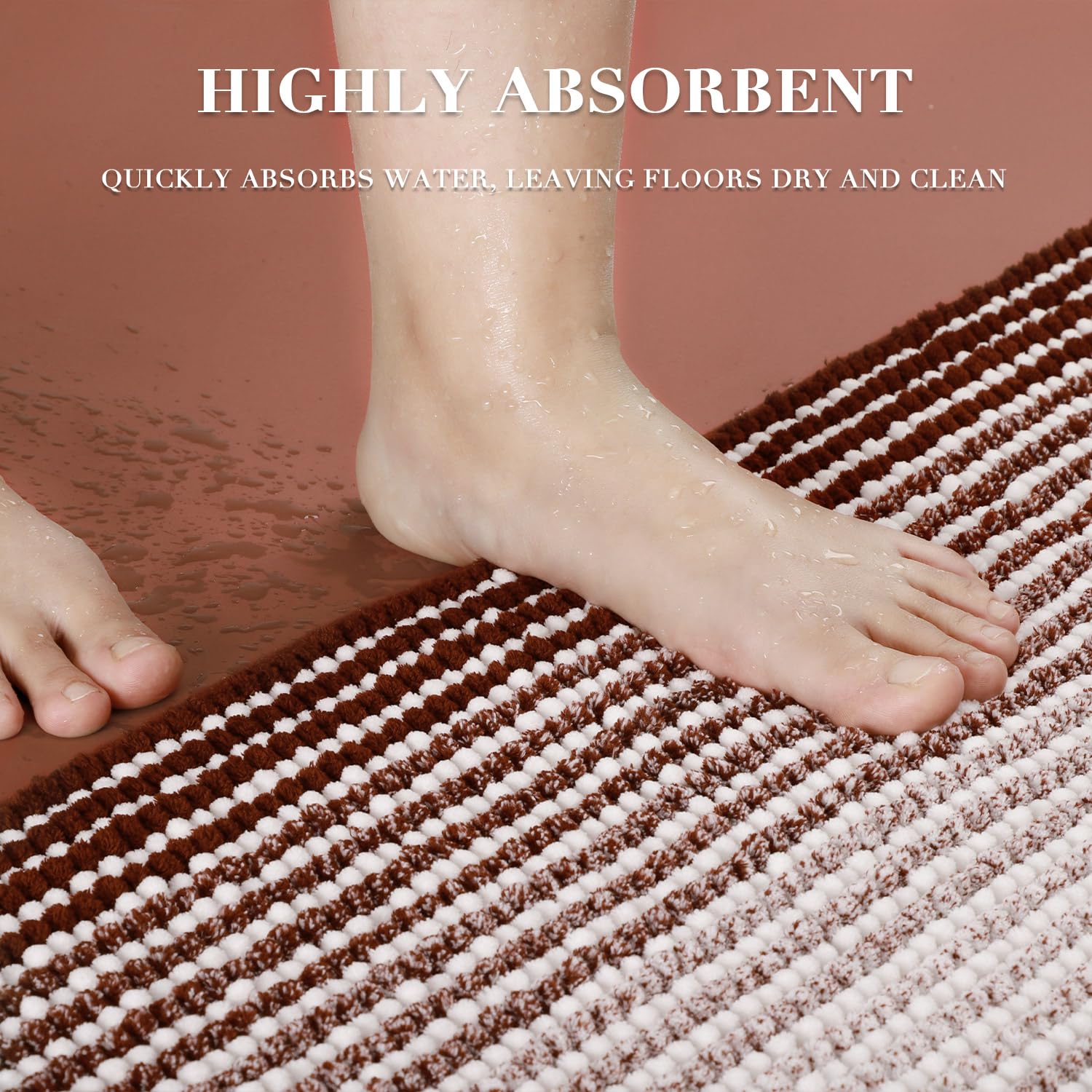 Bathroom Rugs and Mats Sets, 2 Piece Thick Absorbent Chenille Bath Mat Rug Set Non Slip, Soft Shaggy Bath Room Floor Mats for Bathroom, Machine Washable (Burgundy Red, 20" x 47" Plus 16" x 24")