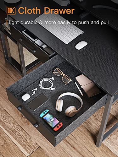 ODK Computer Desk with Drawers, 48 Inch Office Desk with Storage & Shelves, Work Writing Desk with Monitor Stand Shelf, Black Home Office Desks for Small Spaces