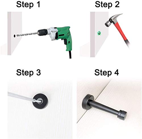 Door Stop Stopper Zinc Alloy Doorstop, Wall Mount, Longer and Stronger,Easy to Install ,Plastic Expansion & Screws Included (Black, 4.7"/12cm)