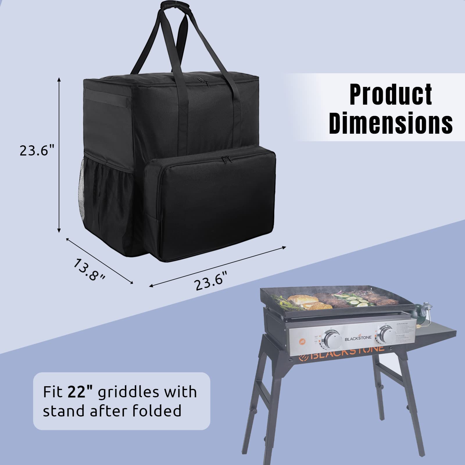 22 Inch Griddle Carry Bag for Blackstone, with 600D Oxford Cloth & Oil-Proof Liner, Heavy Duty Portable Grill Storage Bag for Tabletop Griddle with Hood Lid & Stand, Outdoor Griddle Case (Bag ONLY)