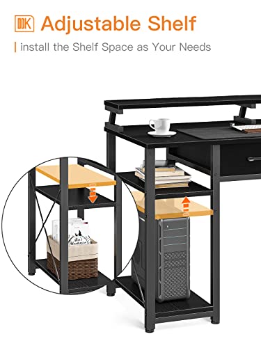 ODK Computer Desk with Drawers, 48 Inch Office Desk with Storage & Shelves, Work Writing Desk with Monitor Stand Shelf, Black Home Office Desks for Small Spaces