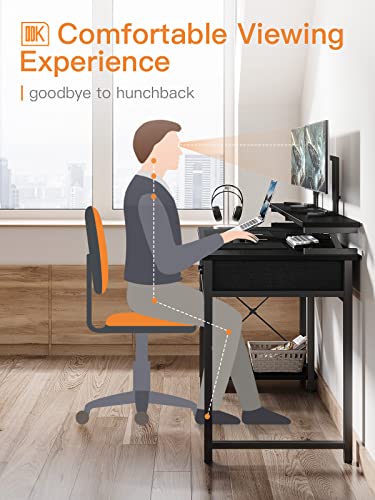ODK Computer Desk with Drawers, 48 Inch Office Desk with Storage & Shelves, Work Writing Desk with Monitor Stand Shelf, Black Home Office Desks for Small Spaces