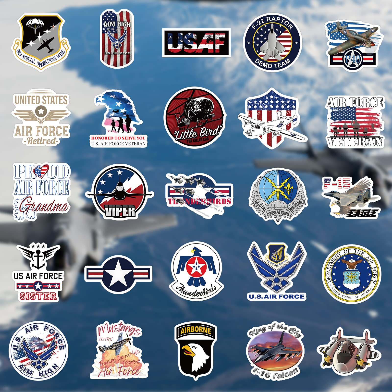 Tanganan Air Force Stickers and Decals 50PCS Military Us Army Scrapbooking Supplies forTeens for Laptop,Bumper,Skateboard,Water Bottles,Computer,Phone,Stickers Kids Teens(Air Force) (tanganan-1)