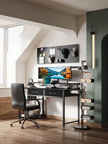 ODK Computer Desk with Drawers, 48 Inch Office Desk with Storage & Shelves, Work Writing Desk with Monitor Stand Shelf, Black Home Office Desks for Small Spaces