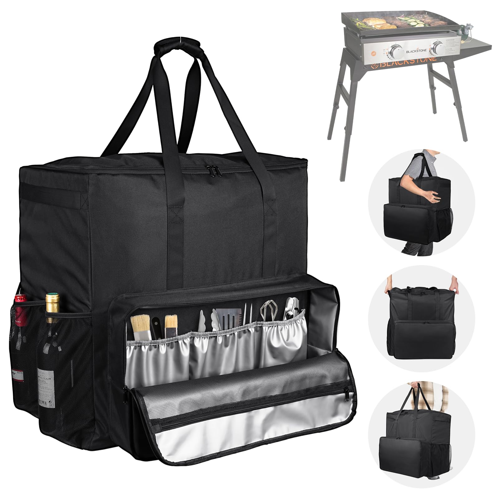 22 Inch Griddle Carry Bag for Blackstone, with 600D Oxford Cloth & Oil-Proof Liner, Heavy Duty Portable Grill Storage Bag for Tabletop Griddle with Hood Lid & Stand, Outdoor Griddle Case (Bag ONLY)
