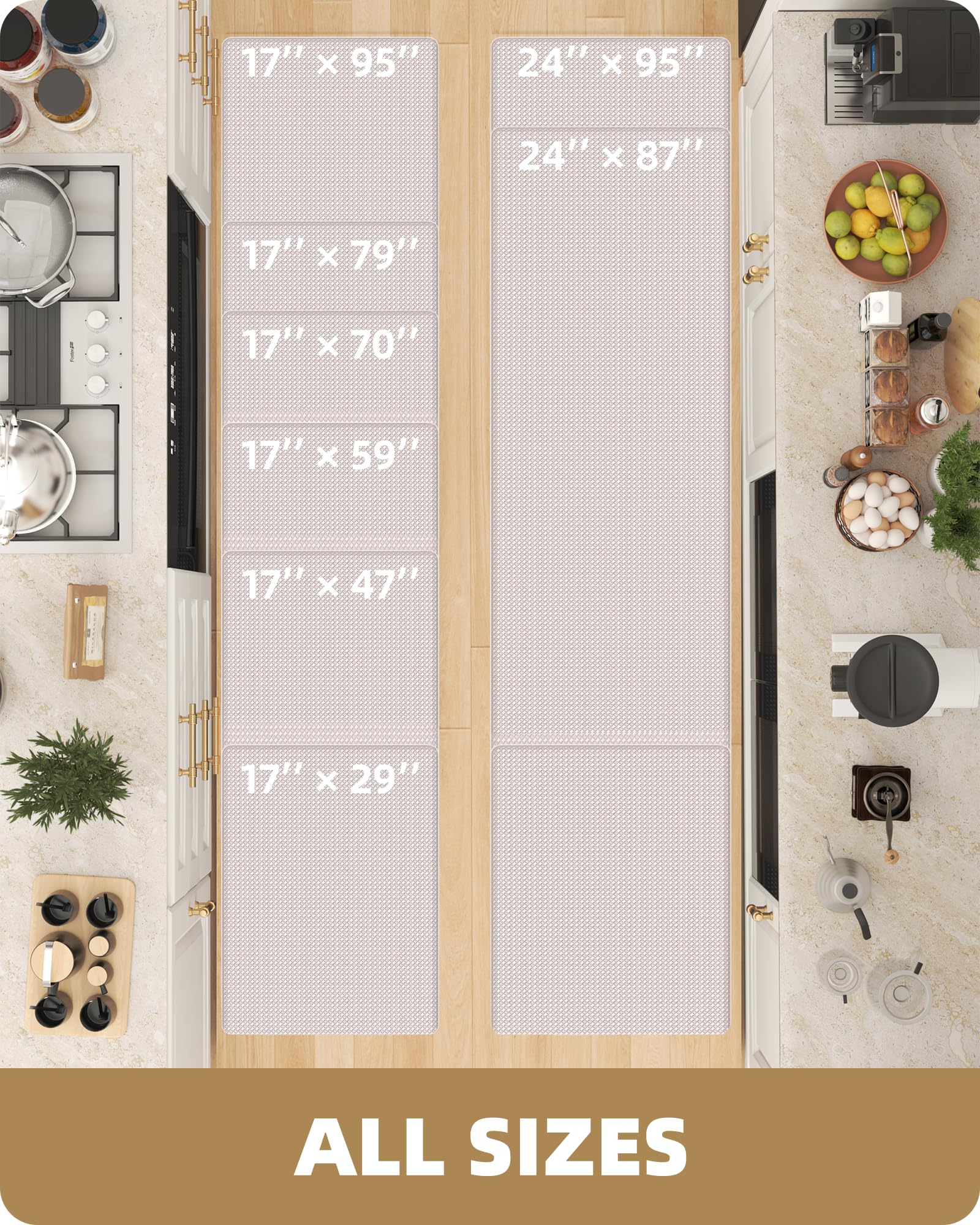 Color&Geometry Kitchen Rugs, Kitchen Runner Rug Kitchen Floor Mat, Cushioned Anti-Fatigue Kitchen Mat, Non Slip Waterproof Comfort Standing Padded, Memory Foam Kitchen mat, 17"x59", Beige