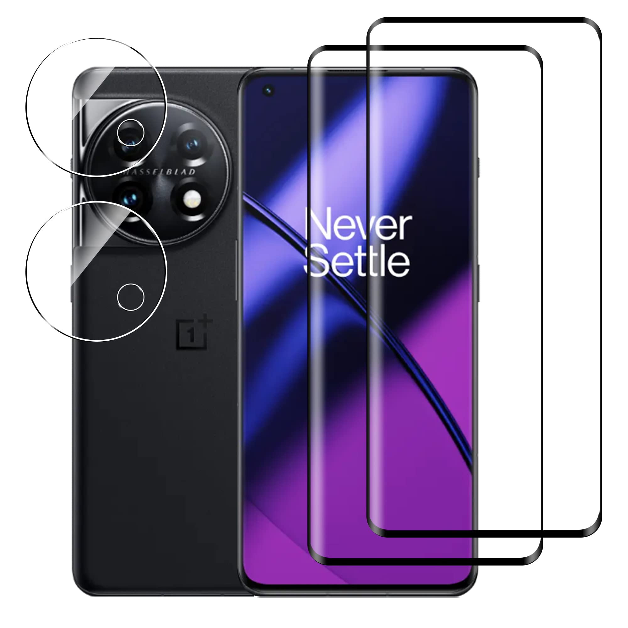 zZjoOoj For Oneplus 11 Screen Protector 6.7 inch with Camera Lens Protector, 9H Hardness HD Scratch Resistance [Fingerprint Sensor Compatible] [3D Tempered Glass]【2+2 pcs】