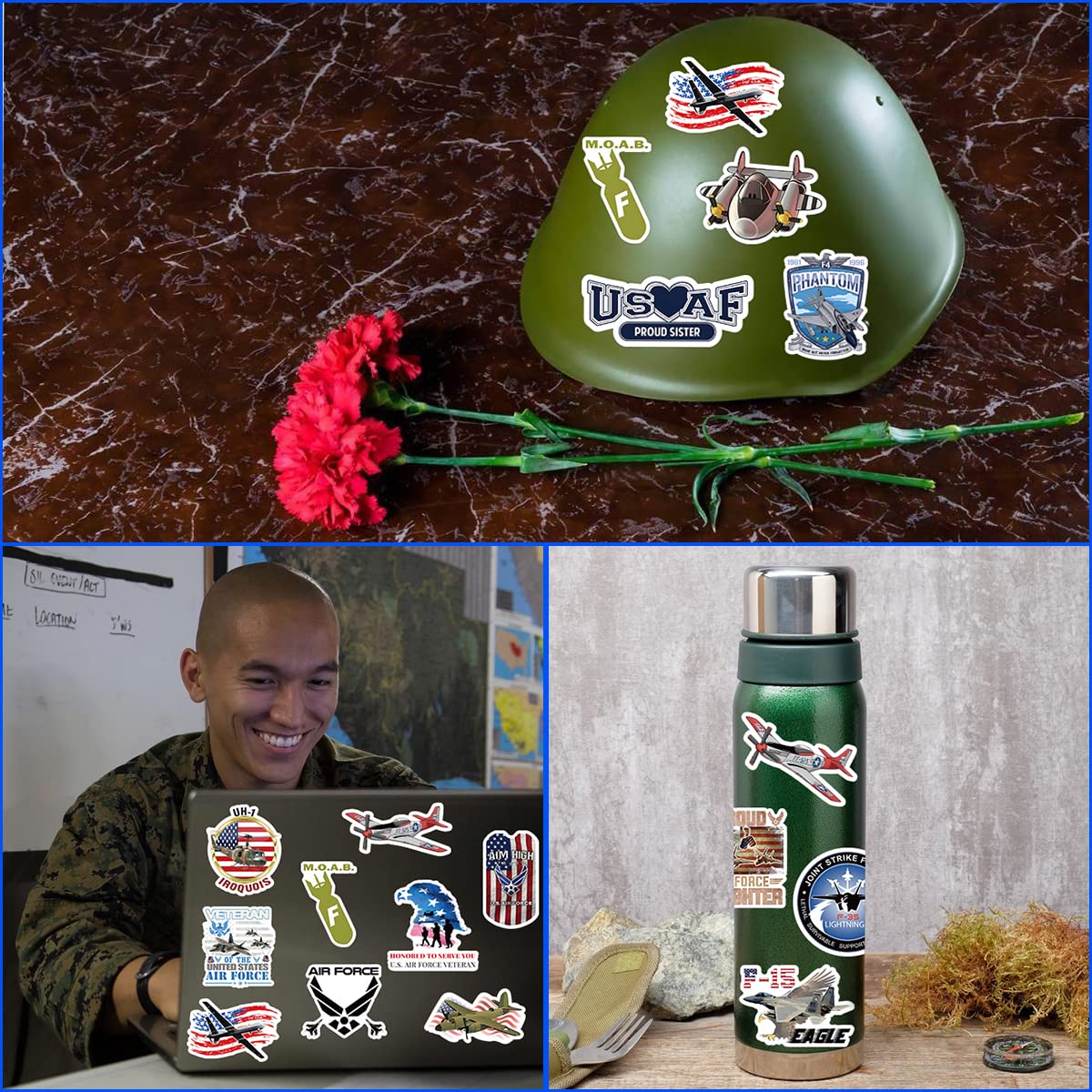 Tanganan Air Force Stickers and Decals 50PCS Military Us Army Scrapbooking Supplies forTeens for Laptop,Bumper,Skateboard,Water Bottles,Computer,Phone,Stickers Kids Teens(Air Force) (tanganan-1)