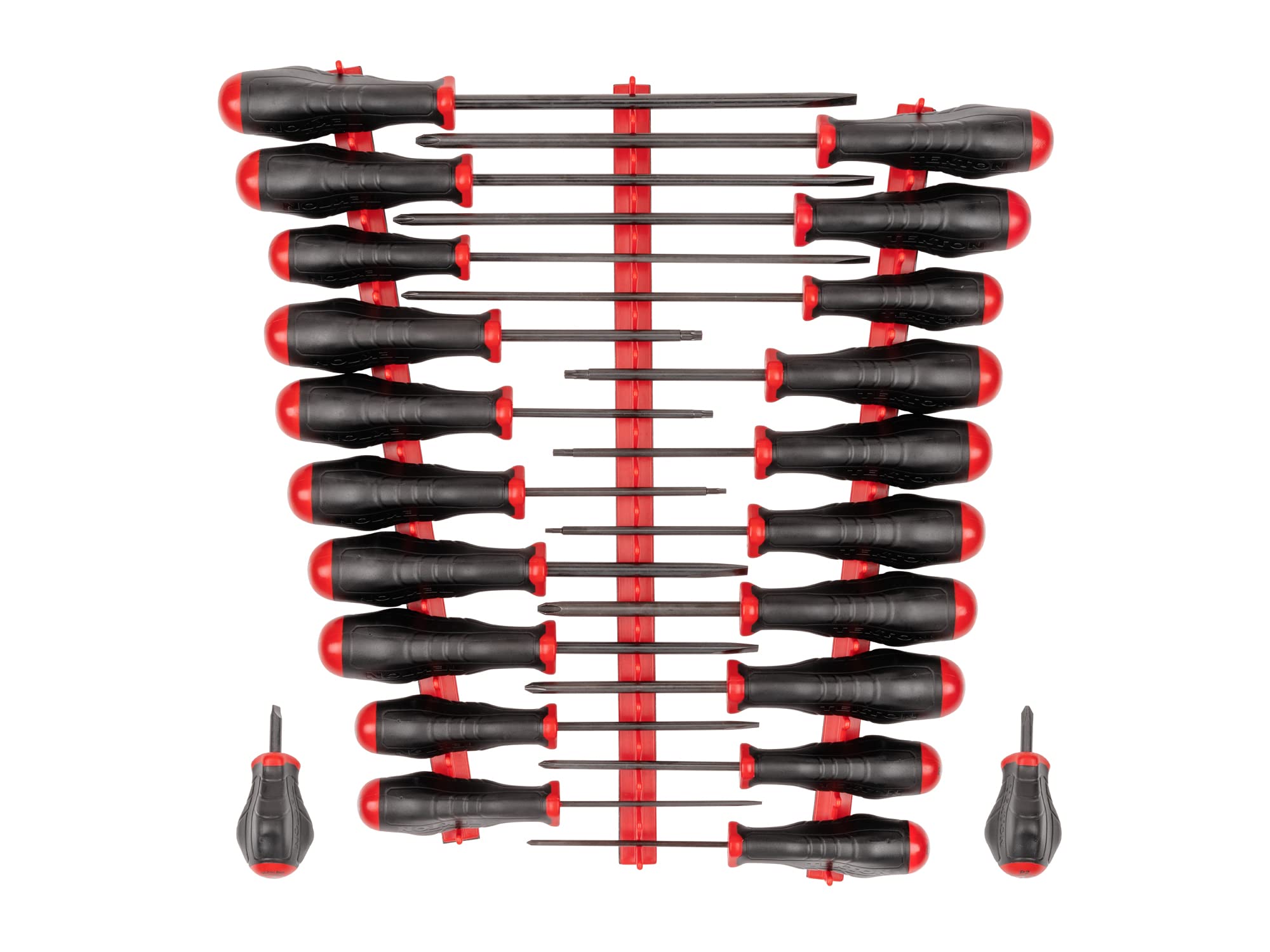 TEKTON High-Torque Black Oxide Blade Screwdriver Set with Red Rails, 22-Piece (#0-#3, 1/8-5/16 in., T10-30) | DRV41508 | Made in USA