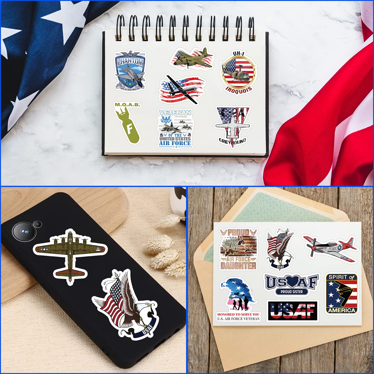 Tanganan Air Force Stickers and Decals 50PCS Military Us Army Scrapbooking Supplies forTeens for Laptop,Bumper,Skateboard,Water Bottles,Computer,Phone,Stickers Kids Teens(Air Force) (tanganan-1)