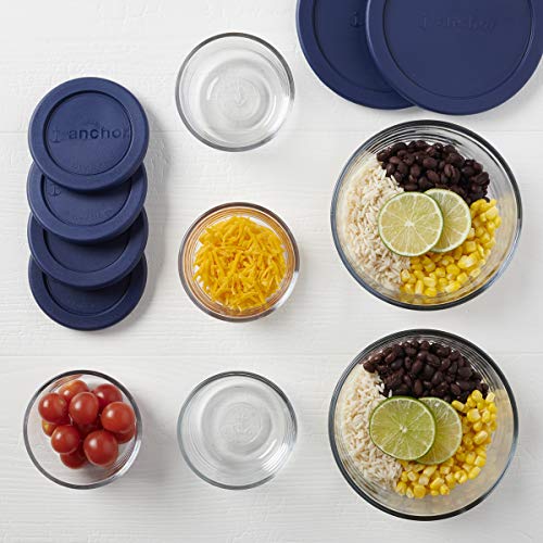 Anchor Hocking Round Food Storage Containers with Blue SnugFit Lids, (12-piece, mixed sizes, BPA and lead free, glass tempered tough for oven, microwave, fridge, and freezer)