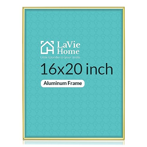 LaVie Home 16x20 Picture Frame Gold Aluminum, Classical and Fashionable 16x20 Frame for Wall Mounting Displaying, Perfect for Home Decor, Office Decor