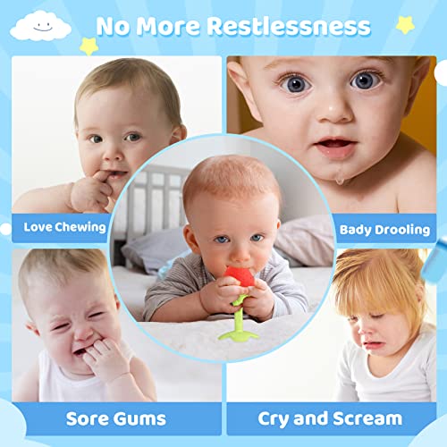 Baby Teething Toys, 3 PCS Teethers Set for 0-6, 3-6 Months & 6-12 Months, Baby Essentials, Infant Toys, Baby Chew Toys Set Food Grade Silicone, Bear Shape Teething Toy Fruit Shape Teether Set