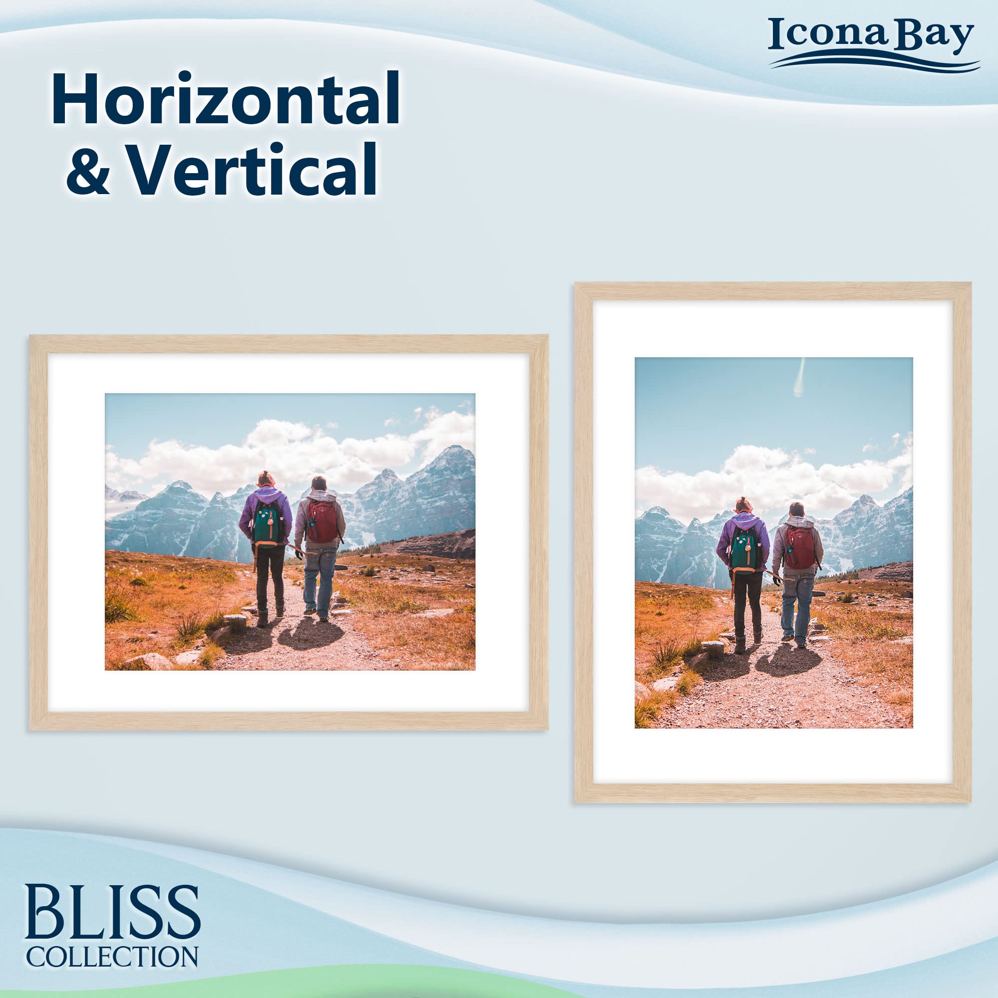 Icona Bay 12x16 Light Oak Picture Frame Fits 11x15 Photos with Mat to 9x12 Image, Modern Style Wood Composite Poster Frame, Wall Mount Only, Bliss Collection