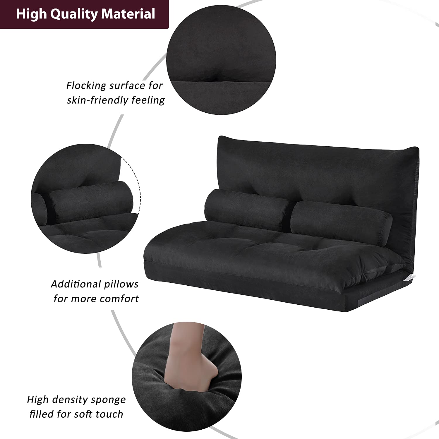 Harper & Bright Designs Lazy Sofa Adjustable Folding Futon Sofa Video Gaming Sofa with Two Pillows