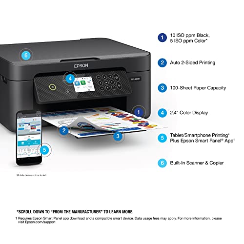 Epson Expression Home XP-4200 Wireless Color All-in-One Printer with Scan, Copy, Automatic 2-Sided Printing, Borderless Photos and 2.4" Color Display