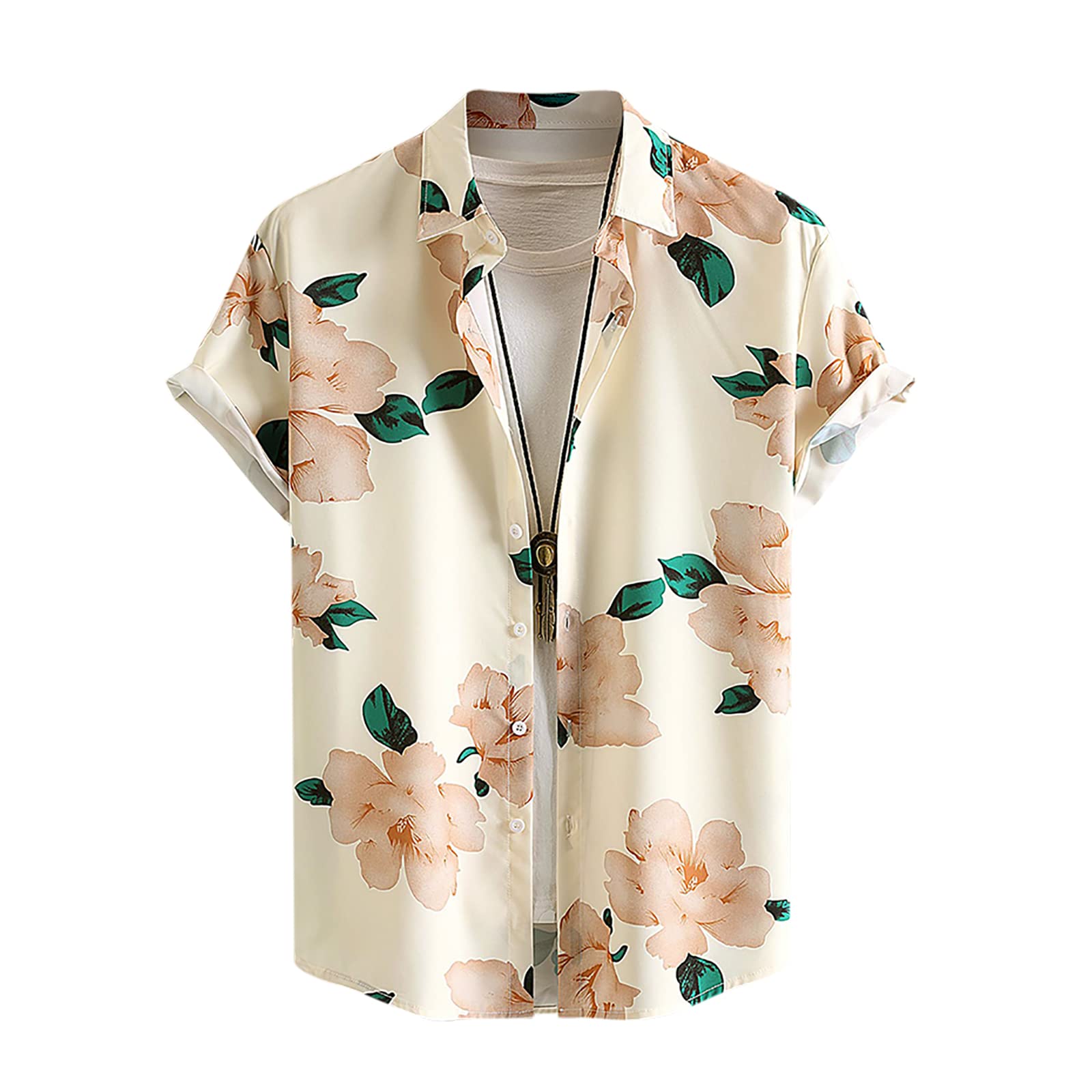 ZAFUL Men's Hawaiian Shirt - Short Sleeve Floral Pattern Button Down Shirt for Summer Beach Vacation (Light Coffee, XXL)