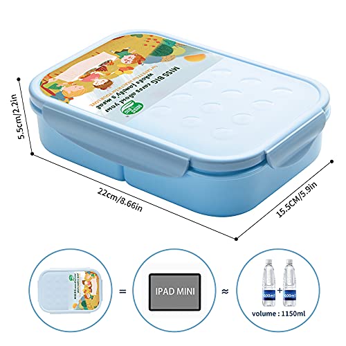 MISS BIG Bento Box, Lunch Box Kids,Ideal Leak Proof Lunch Box Containers, Mom’s Choice Kids Lunch Box, No BPAs and No Chemical Dyes Bento Box for Kids,Microwave and Dishwasher Safe Lunch Box (Blue M)