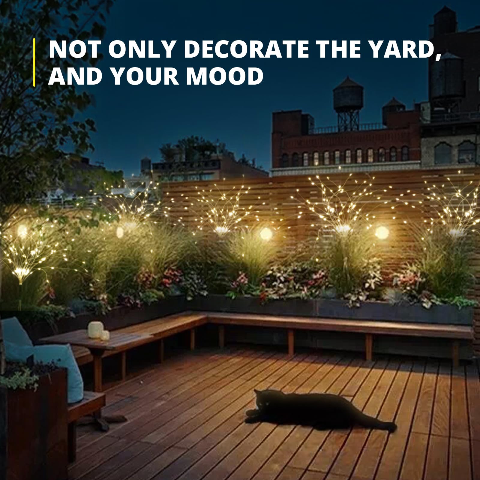 iFalarila 8 Modes Solar Garden Lights with 1200mAH Solar Panels, 480 LED Fairy Lights - Waterproof - Firework Light - String Lights for Yard Decorations, Pathway, Garden, Patio - 4 Pack Warm White