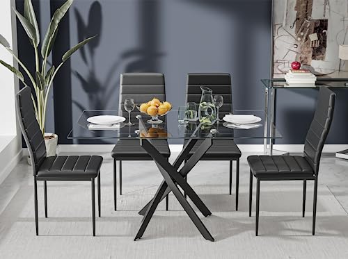 NIERN Tempered Glass Dining Table with Black Metal Legs, 47" Modern Rectangular Kitchen Table for Dining Room Kitchen,Black