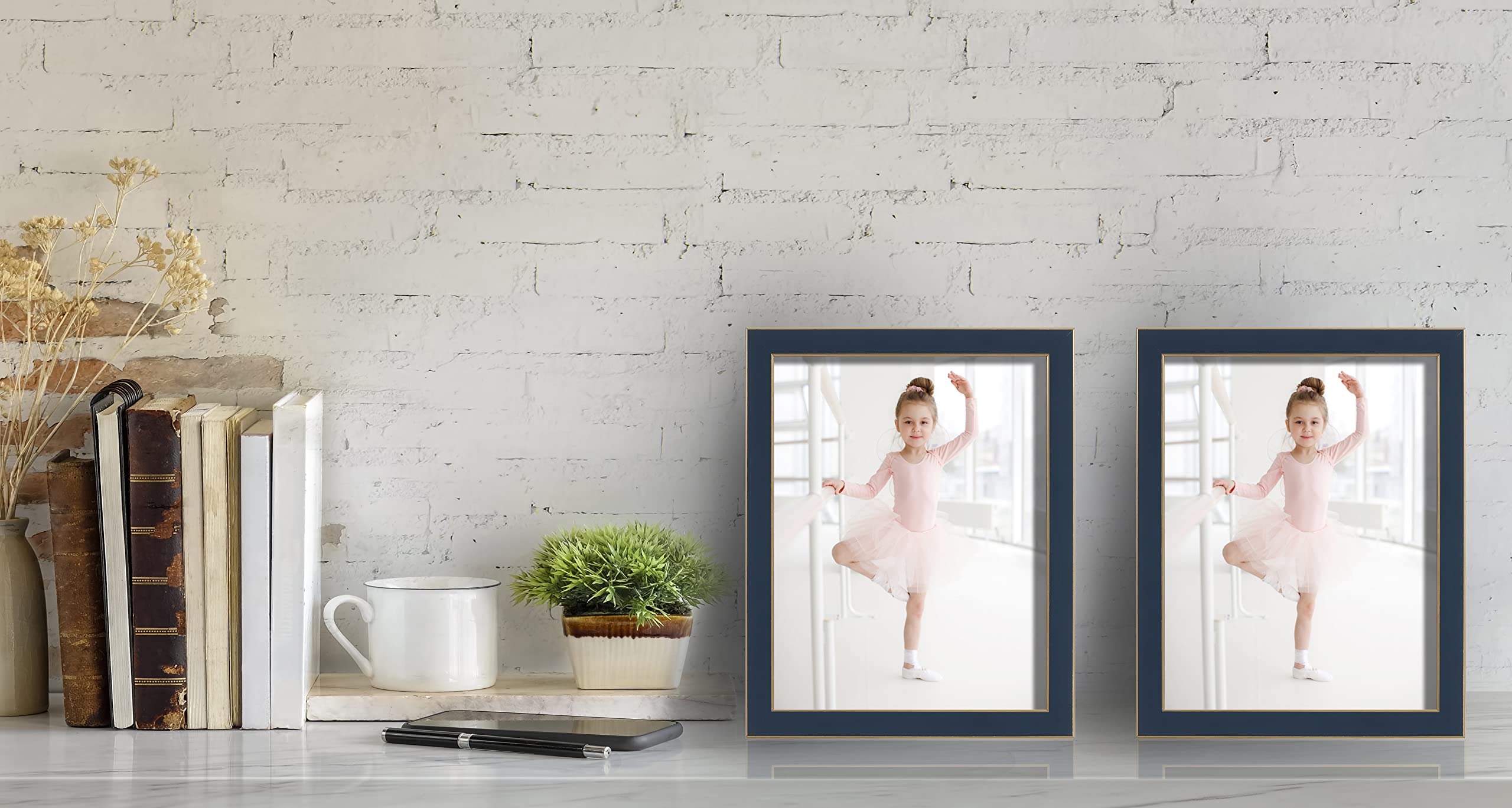 VIOLABBEY 11x14 Picture Frame Navy Blue Set of 2, Modern Style 11 by 14 Photo Frame, High Definition Tempered Real Glass, Wall or Tabletop Display