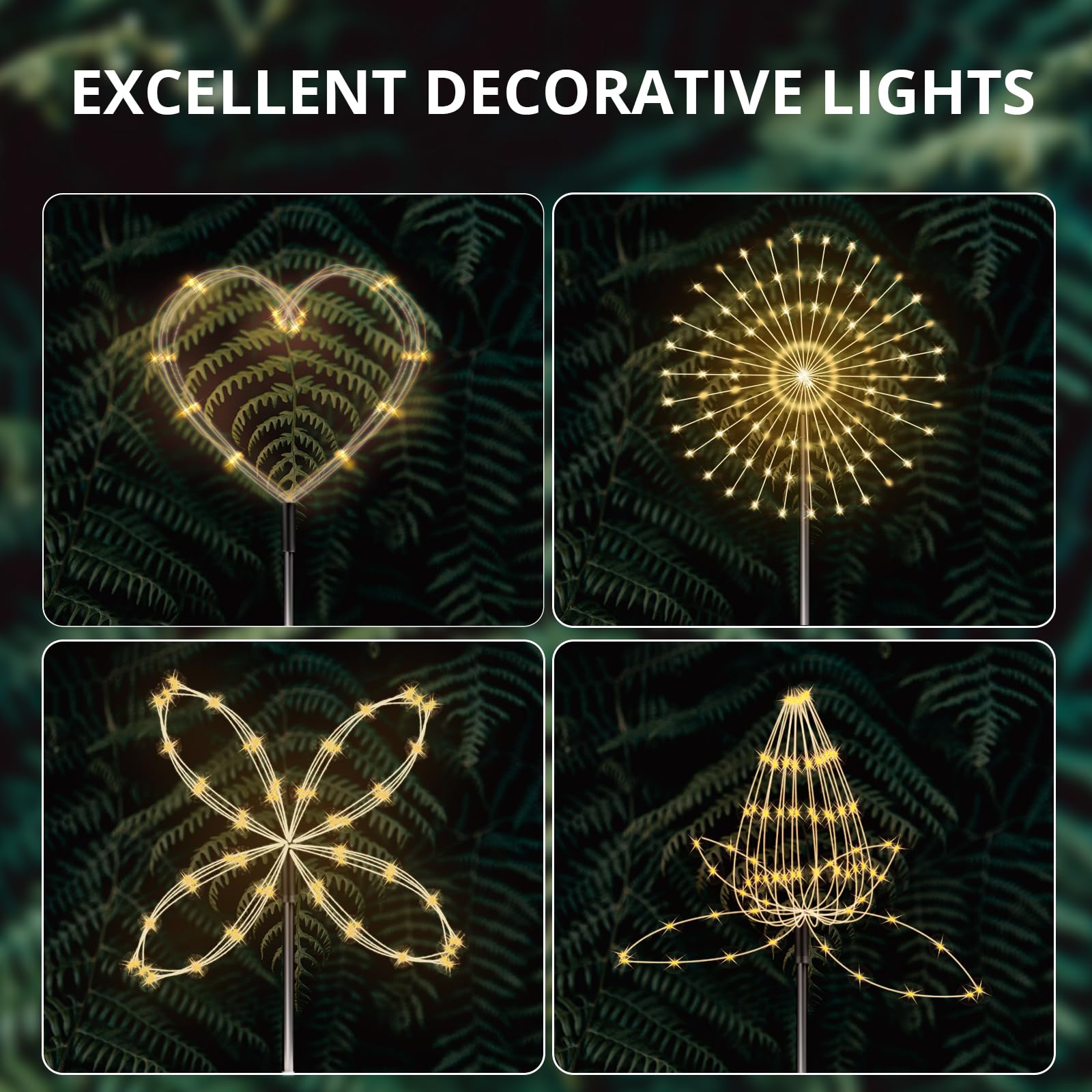 iFalarila 8 Modes Solar Garden Lights with 1200mAH Solar Panels, 480 LED Fairy Lights - Waterproof - Firework Light - String Lights for Yard Decorations, Pathway, Garden, Patio - 4 Pack Warm White