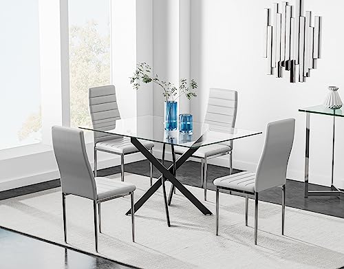 NIERN Tempered Glass Dining Table with Black Metal Legs, 47" Modern Rectangular Kitchen Table for Dining Room Kitchen,Black