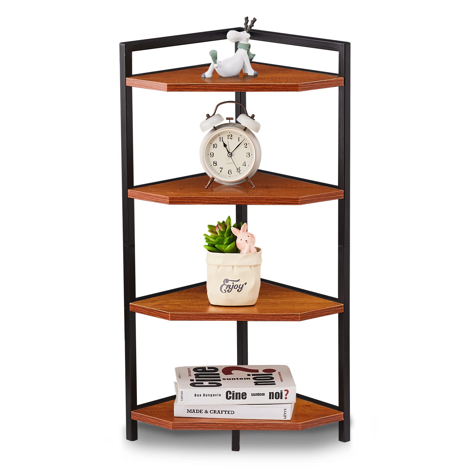 Cplxroc Corner Shelf, 4-Tier Display Shelves, Wood Storage Stand, Multipurpose Shelving Unit for Small Space, Home Office, Bathroom Corner Chelf (Brown)