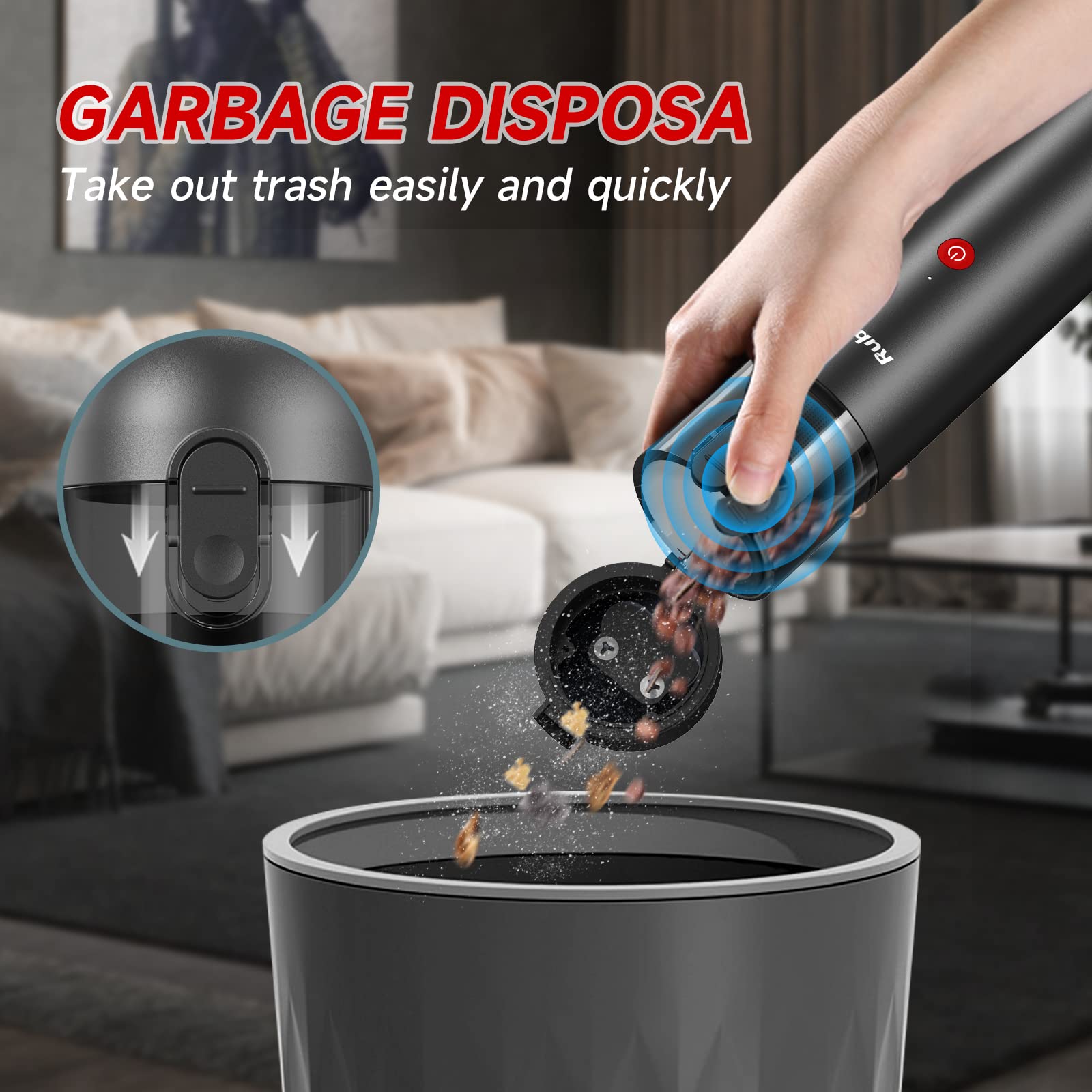 RUBOT Car Vacuum Cordless Rechargeable, Handheld Vacuum Cleaner Strong Suction with Lightweight,Portable Mini Vacuum for Home and Car Carpet Stairs Pet-P05(Black)