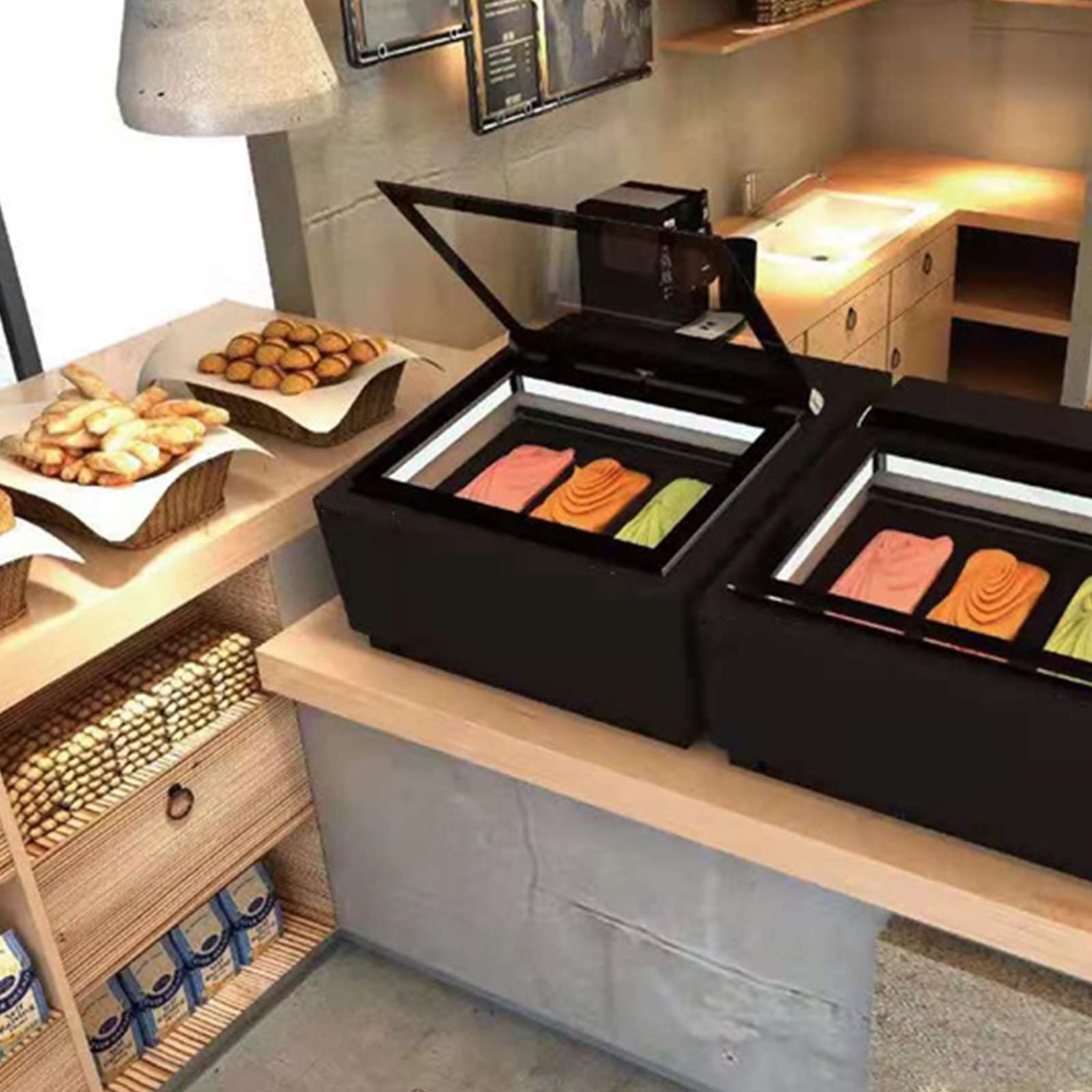 Vaseni Ice Cream Freezer Display Case, Glass Top Ice cream Showcase Countertop Gelato Display with 3 pcs 1/3 GN pan