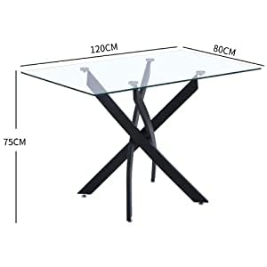 NIERN Tempered Glass Dining Table with Black Metal Legs, 47" Modern Rectangular Kitchen Table for Dining Room Kitchen,Black