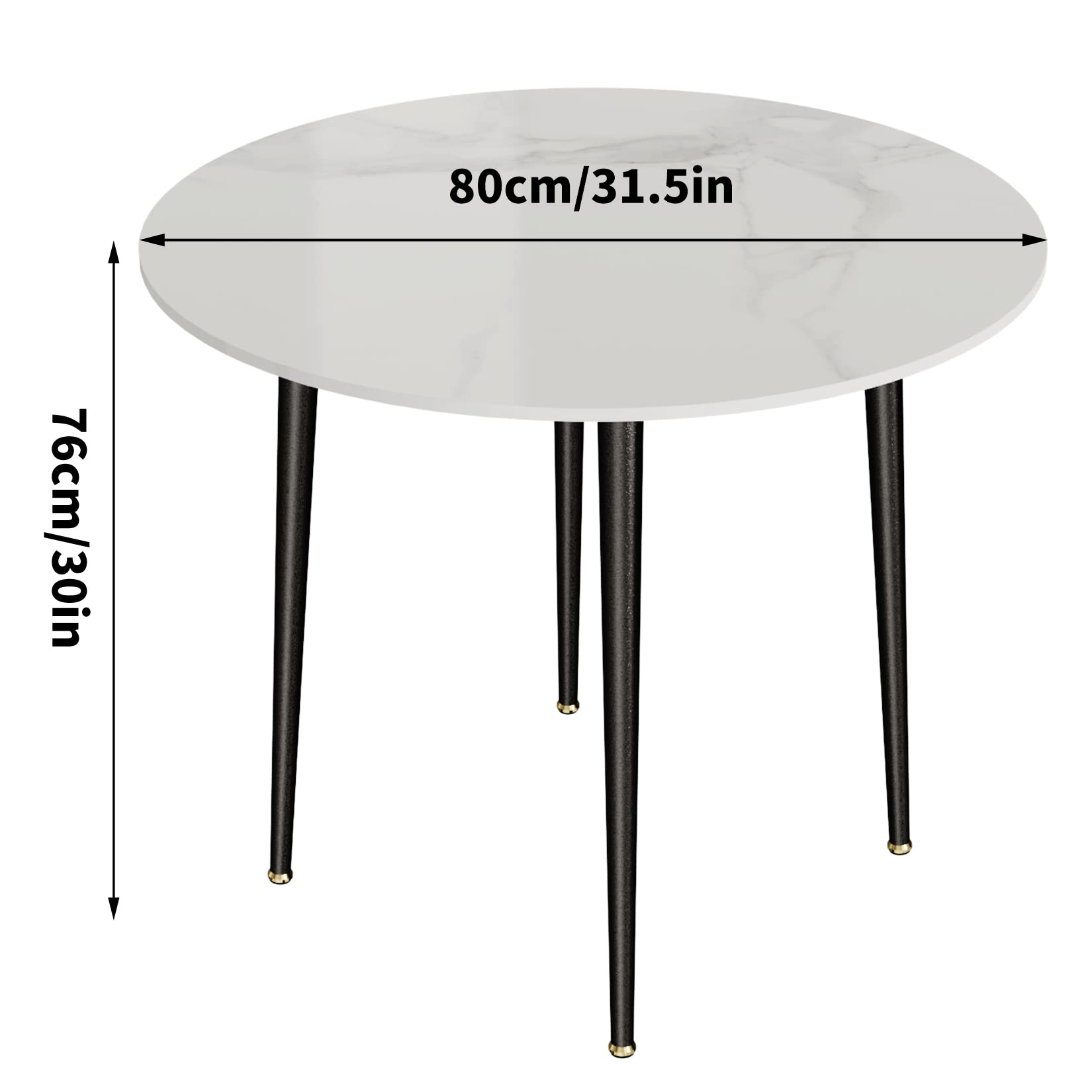 Wisfor Sintered Stone Dining Table: 32" Round Reception Table Modern Coffee Table Marble Table with Metal Legs for Kitchen Living Room Office Patio Seaside (White)