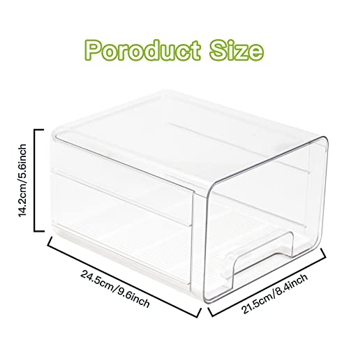 elabo Large Capacity Fruit Vegetable Storage Containers, Refrigerator Organizer Bins with Pull-out Drawer, Multifunctional Fridge Drawer Organizer, BPA-Free, Clear, with Removable Drain Tray
