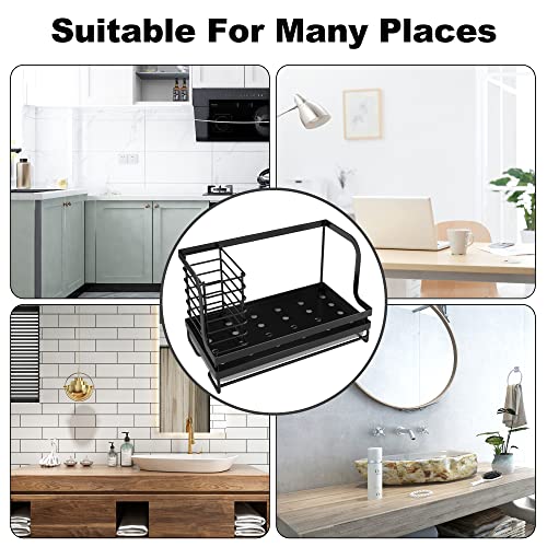 ODesign Sink Caddy, Kitchen sink Organizer Caddy with Drain Pan Try Sponge Scrubber Brush Dishrag Dishcloth Holder Rack Counter Stainless Steel Rustproof - Black