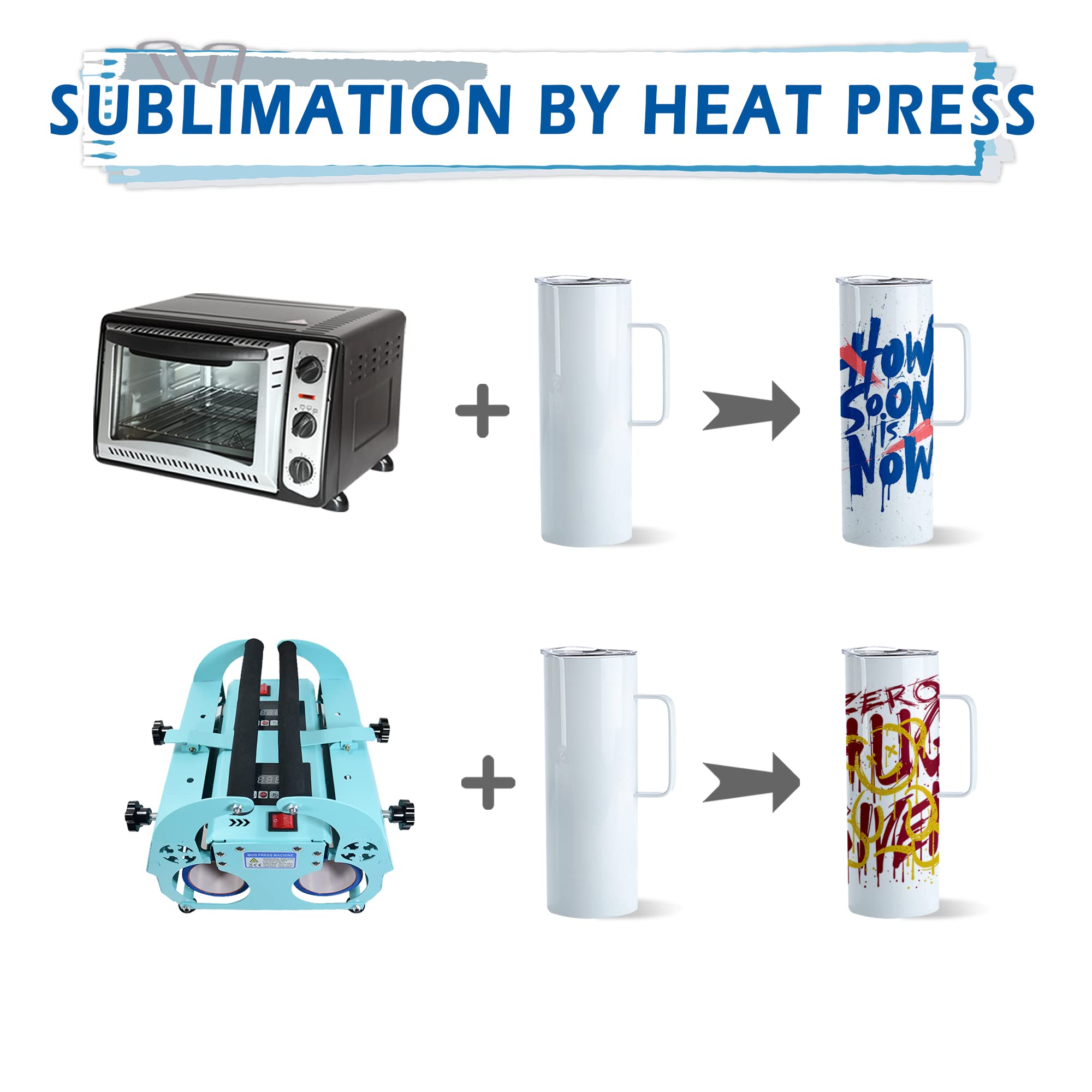 AGH Sublimation Tumblers with Handle 20oz Sublimation Blanks 4 Pack Skinny Straight Stainless Steel Vacuum Insulated Tumblers with Lids and Straws Keep Cold 24 Hours (White)