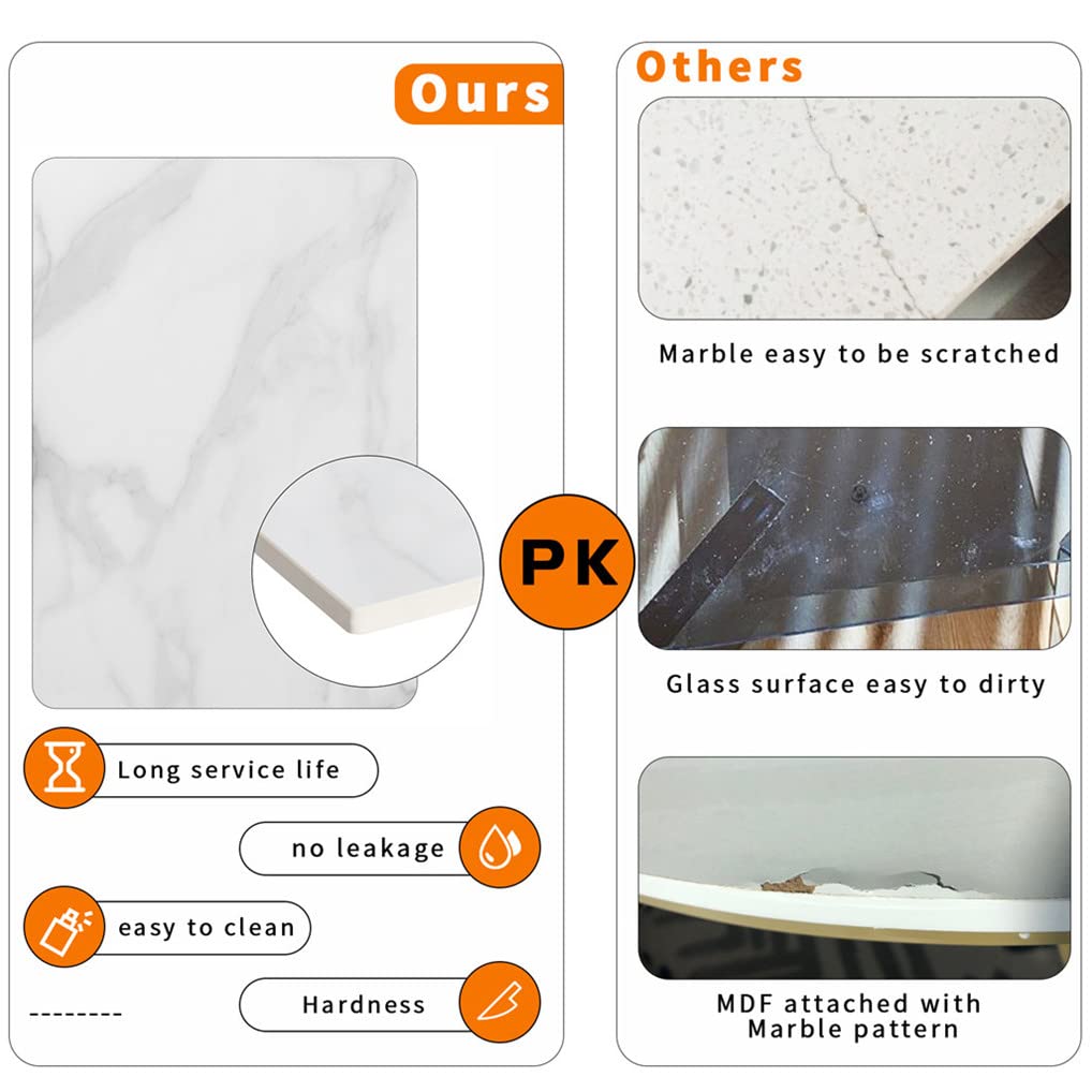 Wisfor Sintered Stone Dining Table: 32" Round Reception Table Modern Coffee Table Marble Table with Metal Legs for Kitchen Living Room Office Patio Seaside (White)