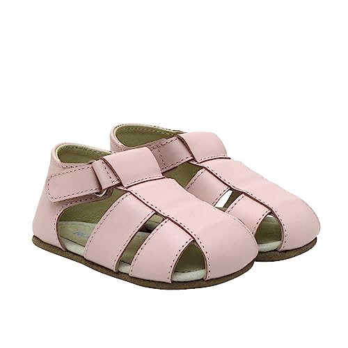 Robeez First Kicks Baby Girls and Unisex Sandals for Infant/Toddlers, Lacey Light Pink Leather, 9-12