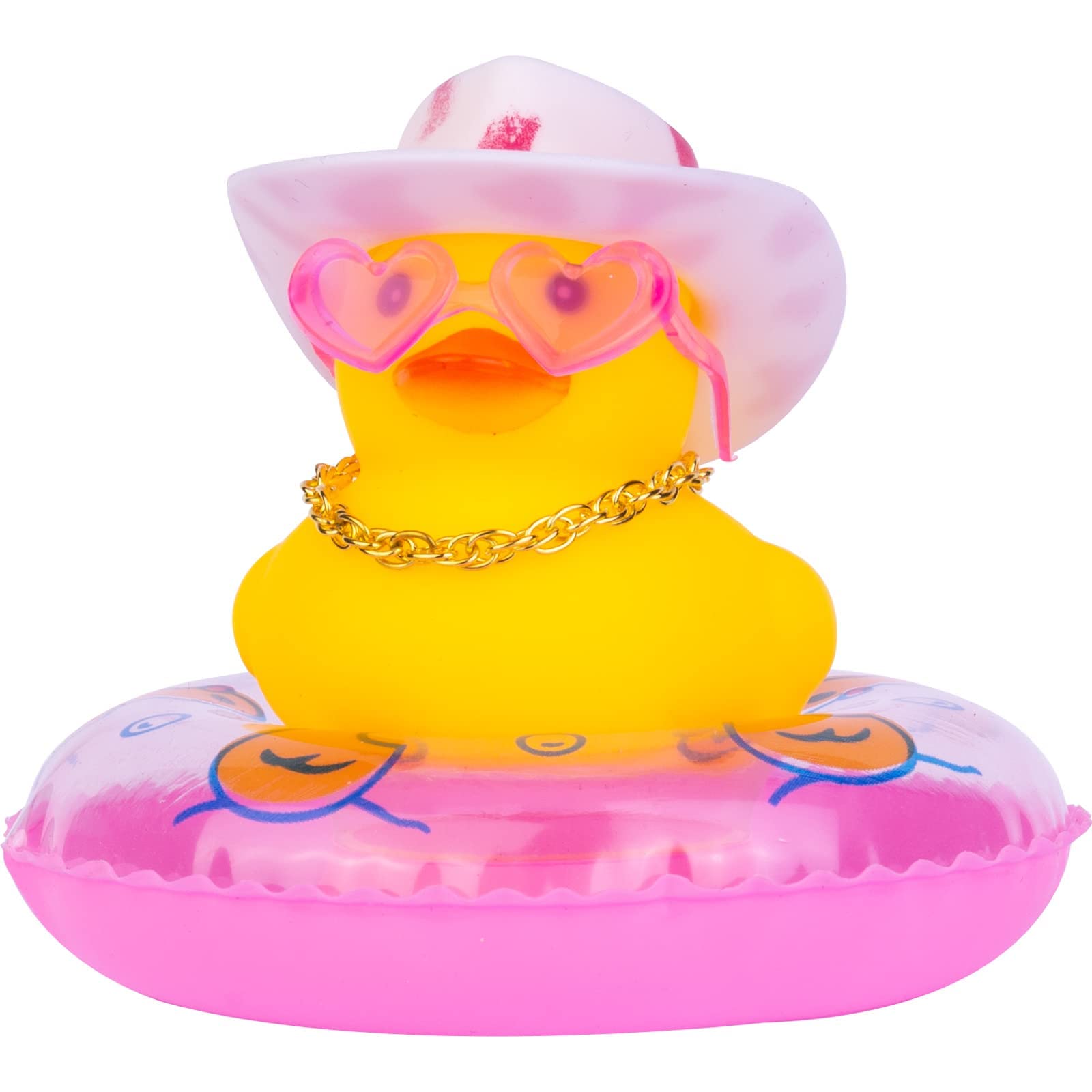 MuMyer Yellow Duck Dashboard Decorations Mini Rubber Ducks Car Ornament Accessories with Mini Cowboy Hat Swim Tube Necklace and Love Shaped Sunglasses(L4)