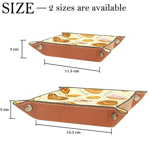 Leather Valet Tray, Dice Tray Folding Square Holder, Dresser Organizer Plate for Change Coin Key, Cartoon Cake Donut Bread