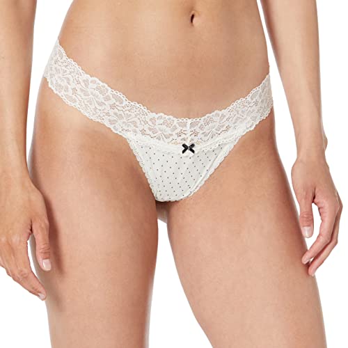 Maidenform Underwear Pack, All-Over Lace Thong Panties for Women, 3-Pack, Sandshell/Black/Pearl Dot Print