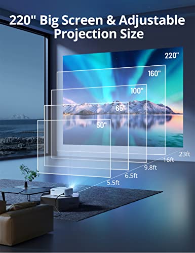 MiTecHPro Native HD 1080P Projector with 5G WiFi, 340 ANSI Portable Movie Projector 4K Support with Zoom Function and Timer Shutdown, Outdoor Projector for HDMI/USB/Laptop/iOS & Android Phone, White