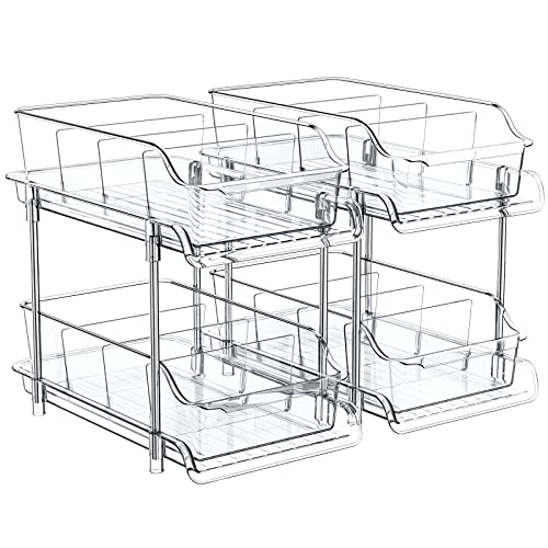 Bathroom Storage Organizer with Dividers, 2 Tier Multi-Purpose Kitchen Under Sink Organizers and Storage Slide-Out, Closet Organization, Kitchen Pantry Cabinet Medicine Bins