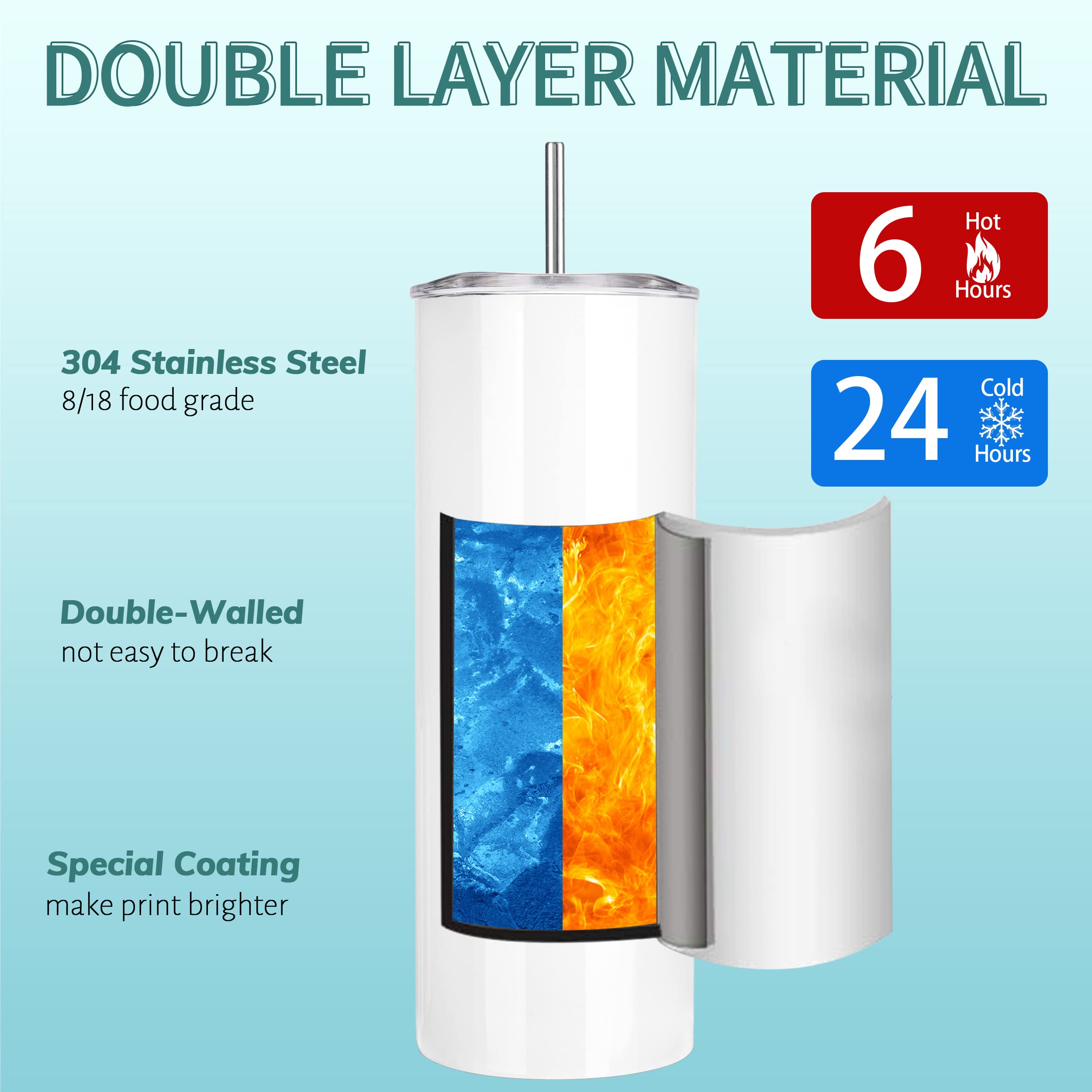 D·S 25 Pack Sublimation Tumblers Bulk 20 oz Skinny Straight Flat Bottom Blank Tumbler Cups with Individual Gift Boxed for Heat Transfer DIY Craft